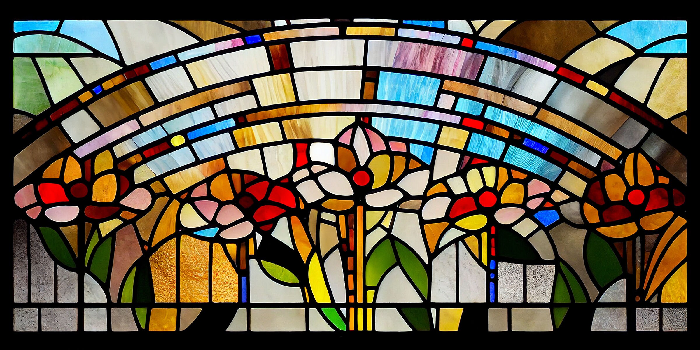 Flower Stained Glass Window Pattern Print, Download Digital Art ...