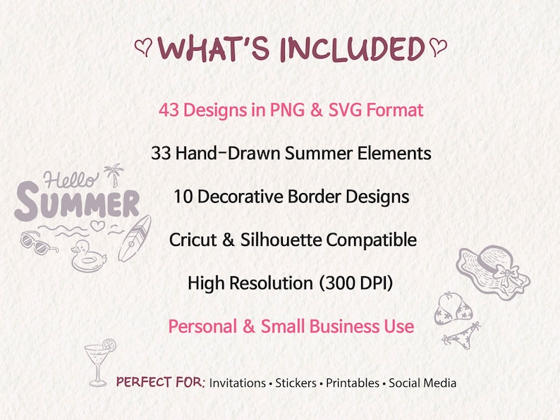 Summer Pool Party Doodle Clipart Bundle PNG SVG - Etsy