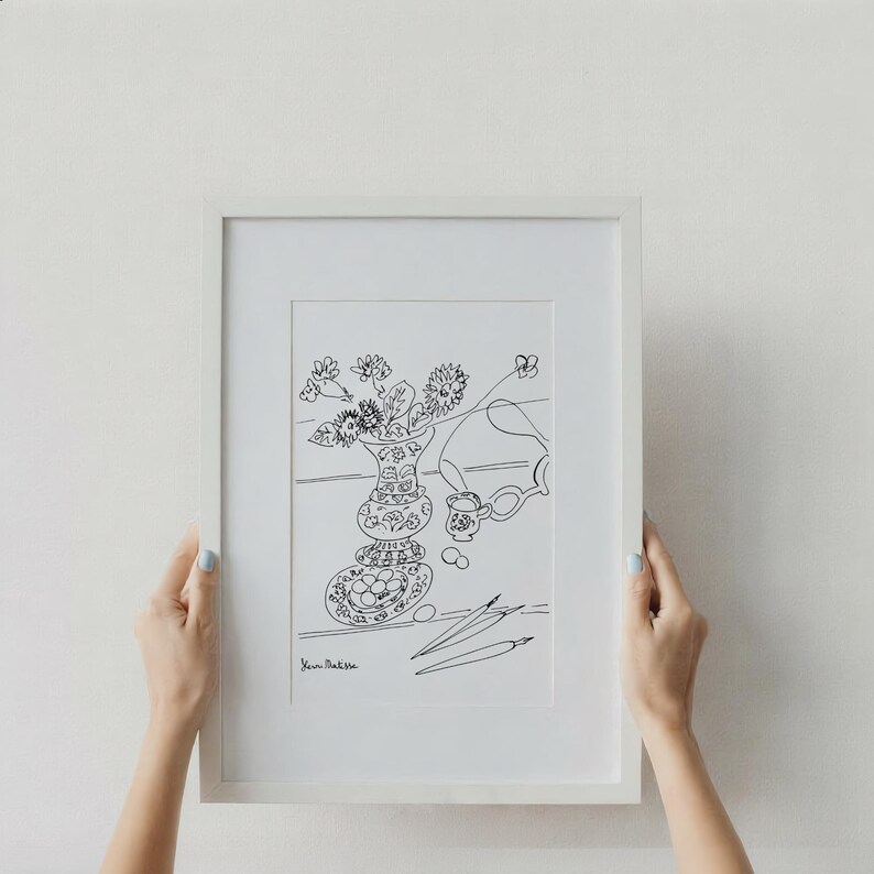 Matisse Line Art – Floral Vase Drawing, Minimalist Modern Home Decor ...