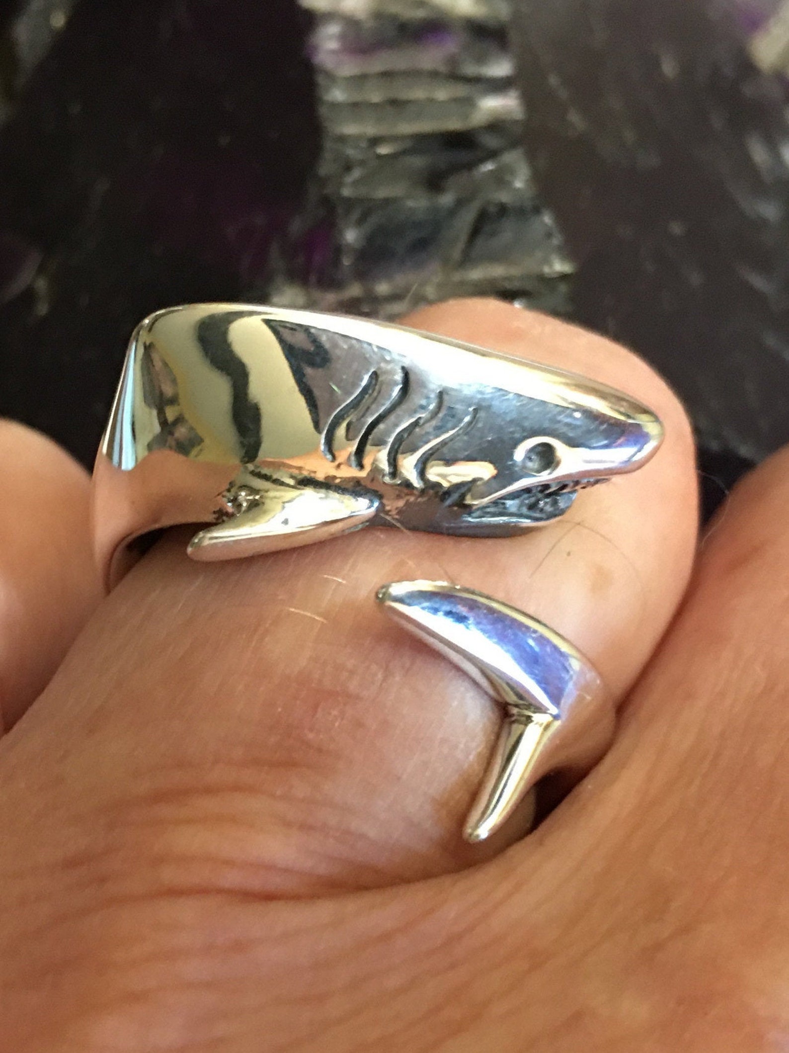 Great White SHARK RING Adjustable Sizes 7-12 shark jewelry | Etsy