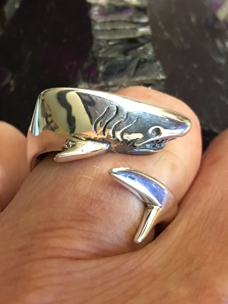 Great White SHARK RING Adjustable Sizes 7-12 shark jewelry | Etsy