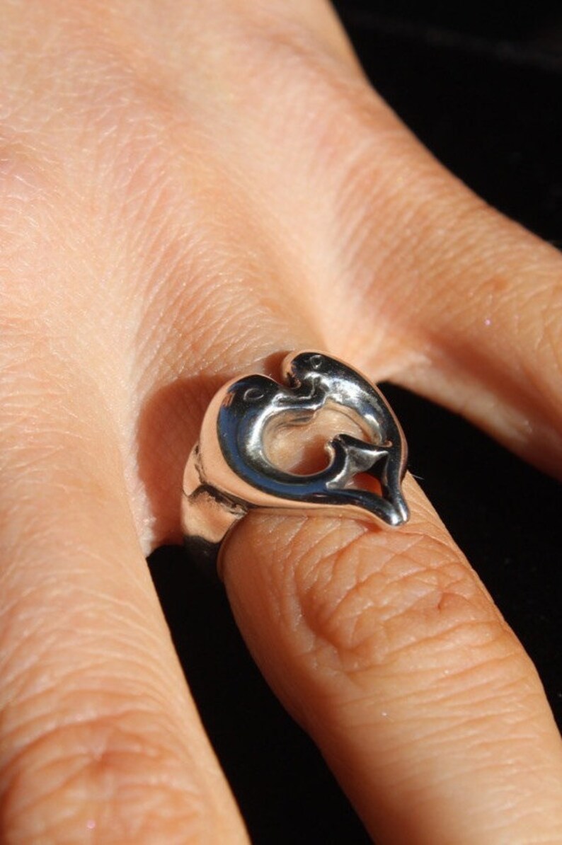 Two Dolphin Heart Ring Dolphin Jewelry Dolphin Ring - Etsy