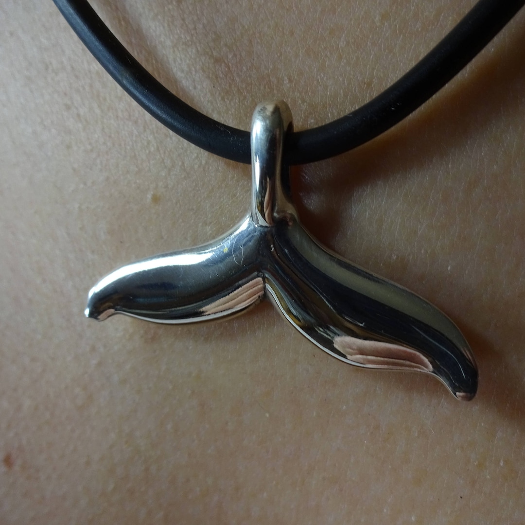 Sterling Silver Whale Tail Pendant Necklace, Leather Cord - Etsy