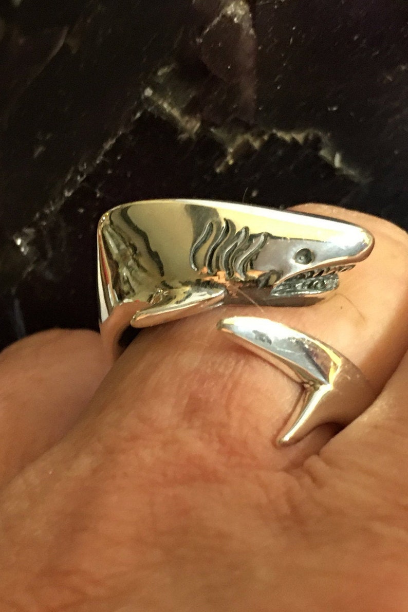 Great White SHARK RING Adjustable Sizes 7-12 shark jewelry | Etsy