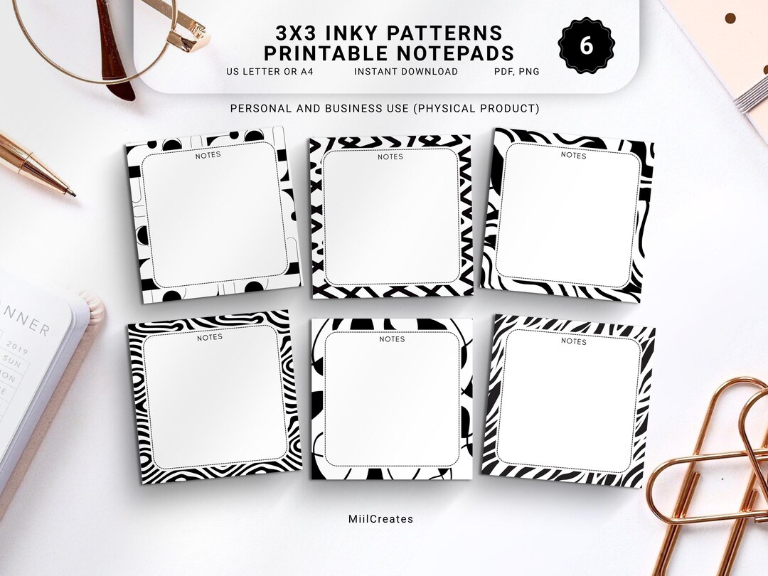 Printable Inky Patterns Notepad, Printable Sticky Notes, and Memo Pad ...