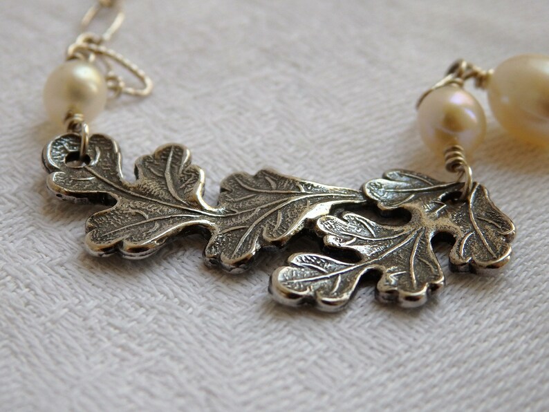 Sterling Silver Oak Leaf Necklace Bridal Necklace Pearls - Etsy