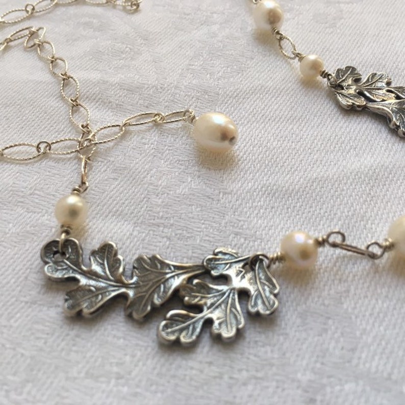 Sterling Silver Oak Leaf Necklace Bridal Necklace Pearls - Etsy