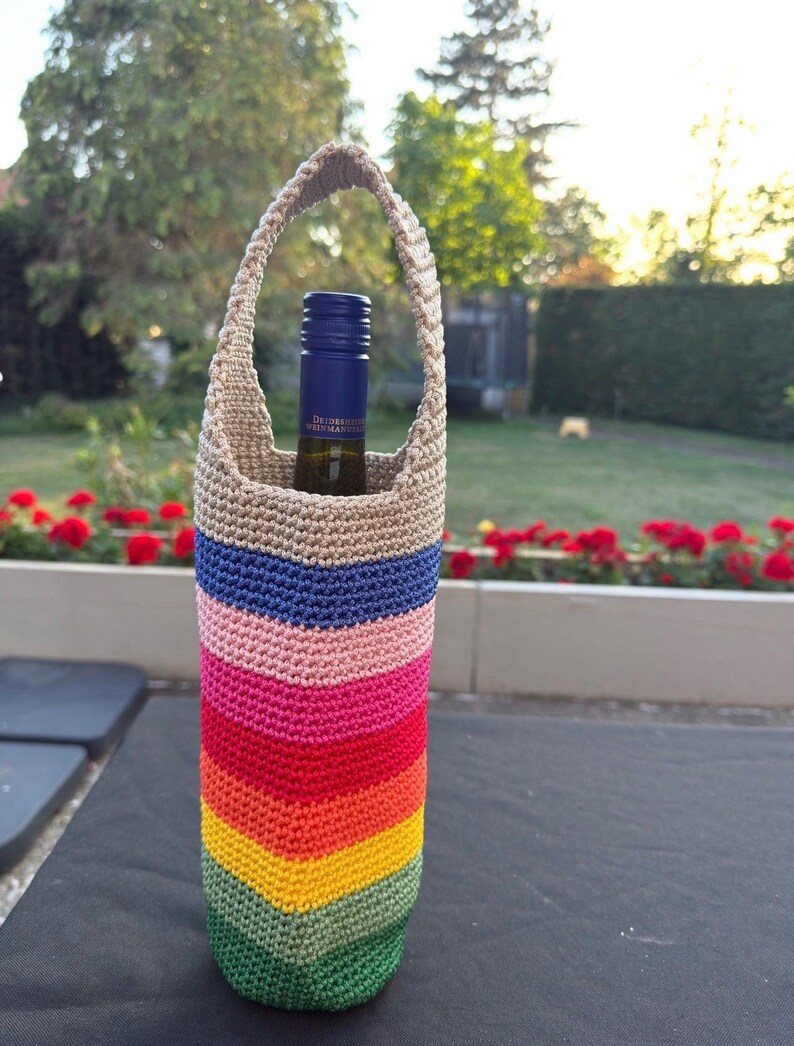 Handmade Rainbow Crochet Wine Bottle Holder, Reusable Carrier Bag - Etsy