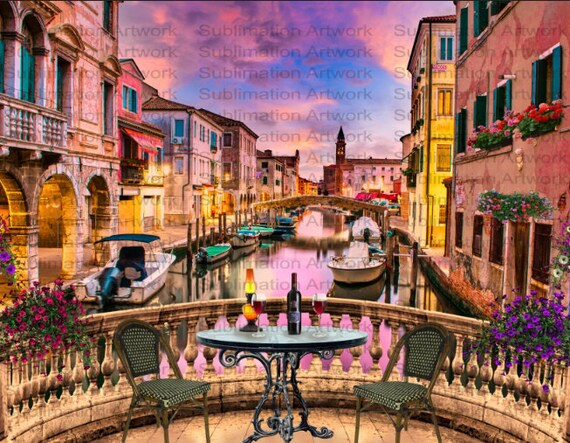 Travel Art Print Venice Pink Sunset and Romantic Lamplight - Etsy