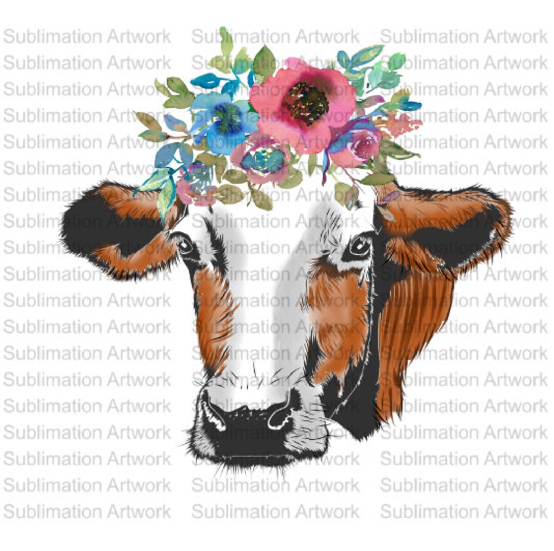 Hand Drawn Watercolor Heifer With Floral Bouquet Sublimation - Etsy