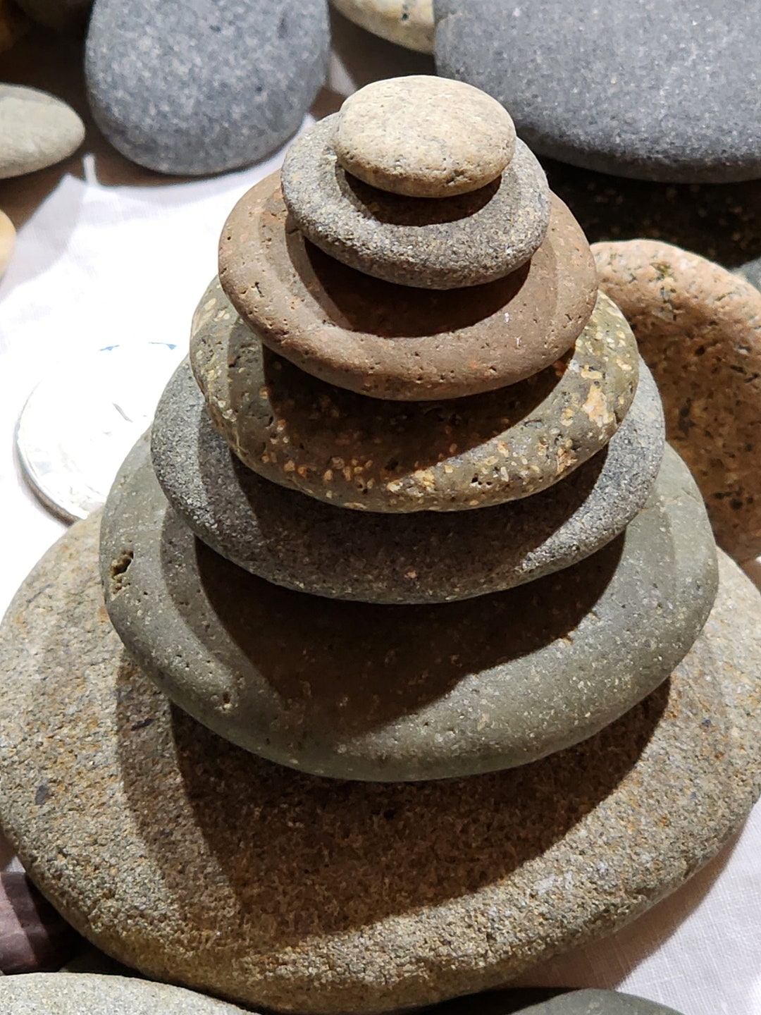 Balanced Graduated Beach Stones Stack 7 Natural Ocean Rocks Zen Garden ...