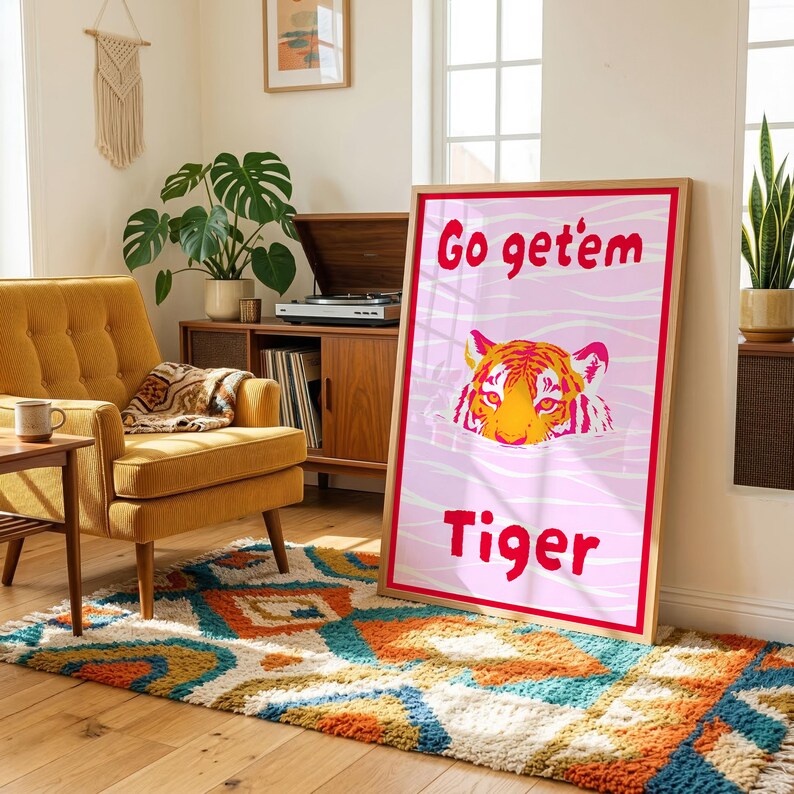 Retro Tiger Typography "go Get'em Tiger" Poster: Pink Maximalist ...