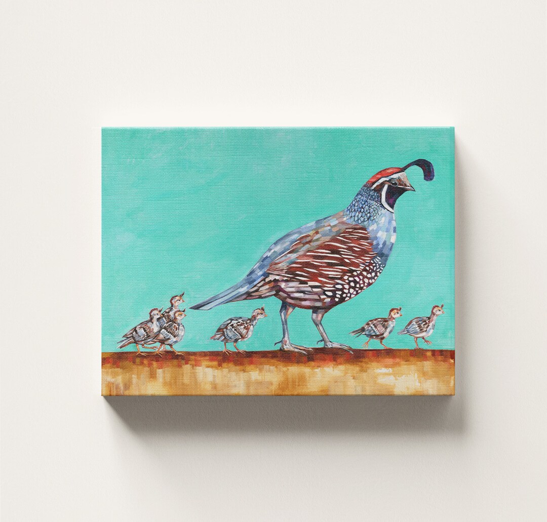 CANVAS WALL ART Quail Family Teal Archival Ink Print Ready - Etsy
