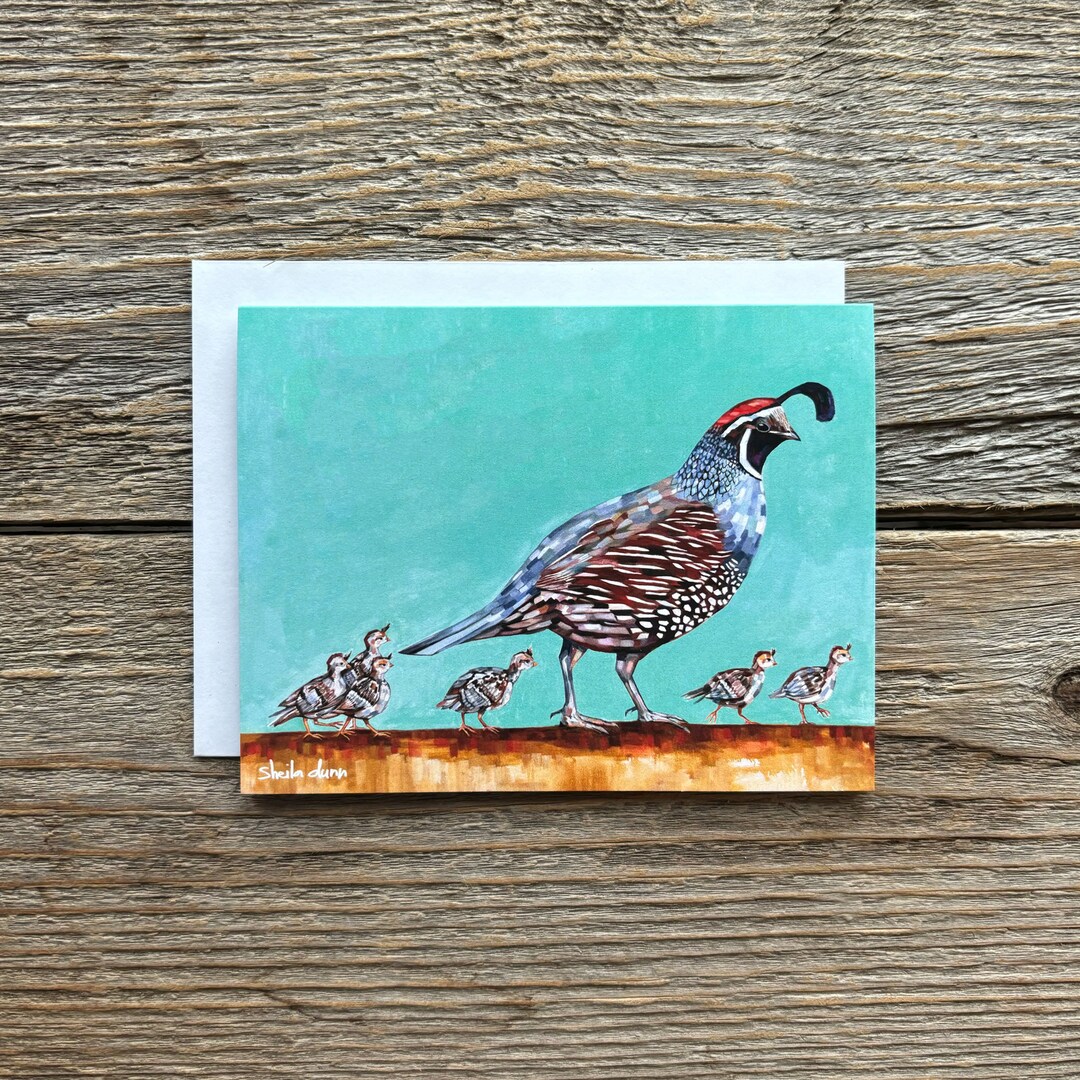 Greeting Card of Quail Family Painting - Etsy