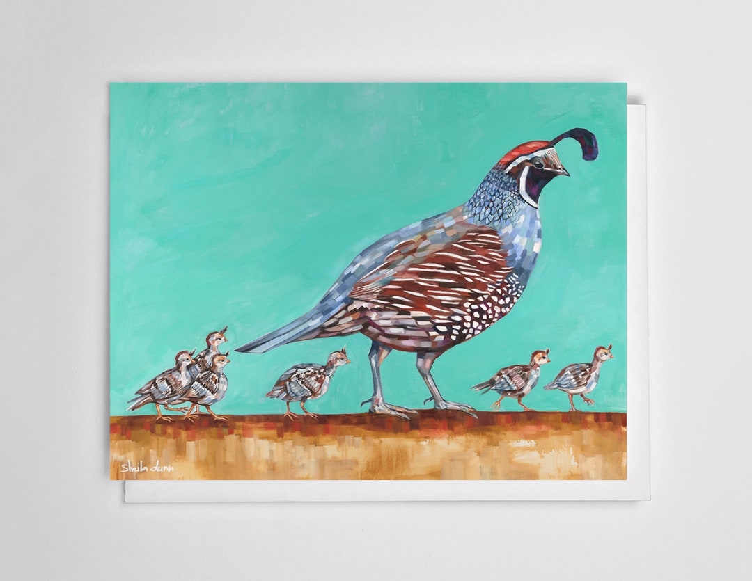 Greeting Card of Quail Family Painting - Etsy