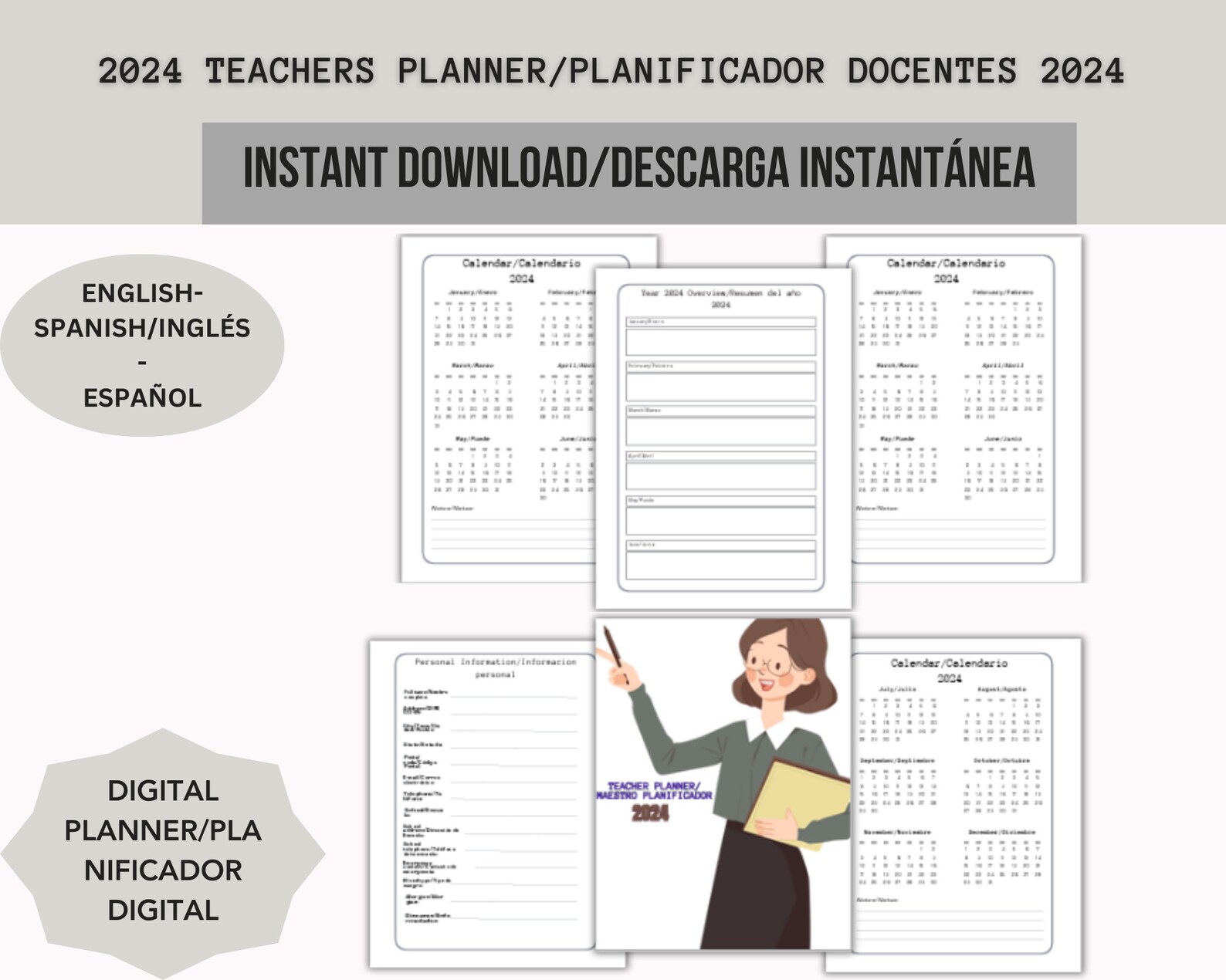 Editable 2024 Teachers Planner, Exclusive Digital Planner, Instant ...