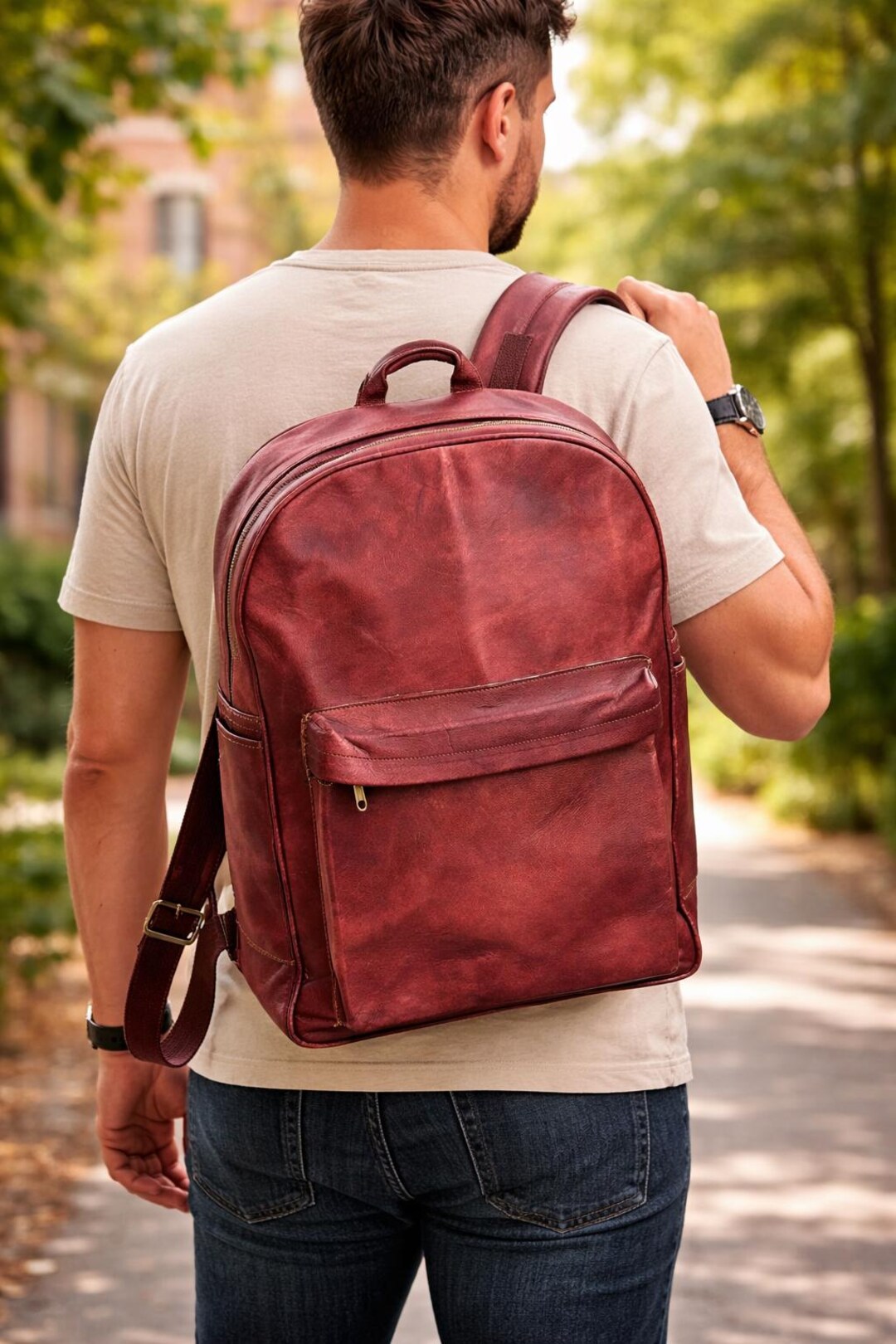 Leather Backpack for Men, Handmade Laptop Backpack, Vintage Brown ...