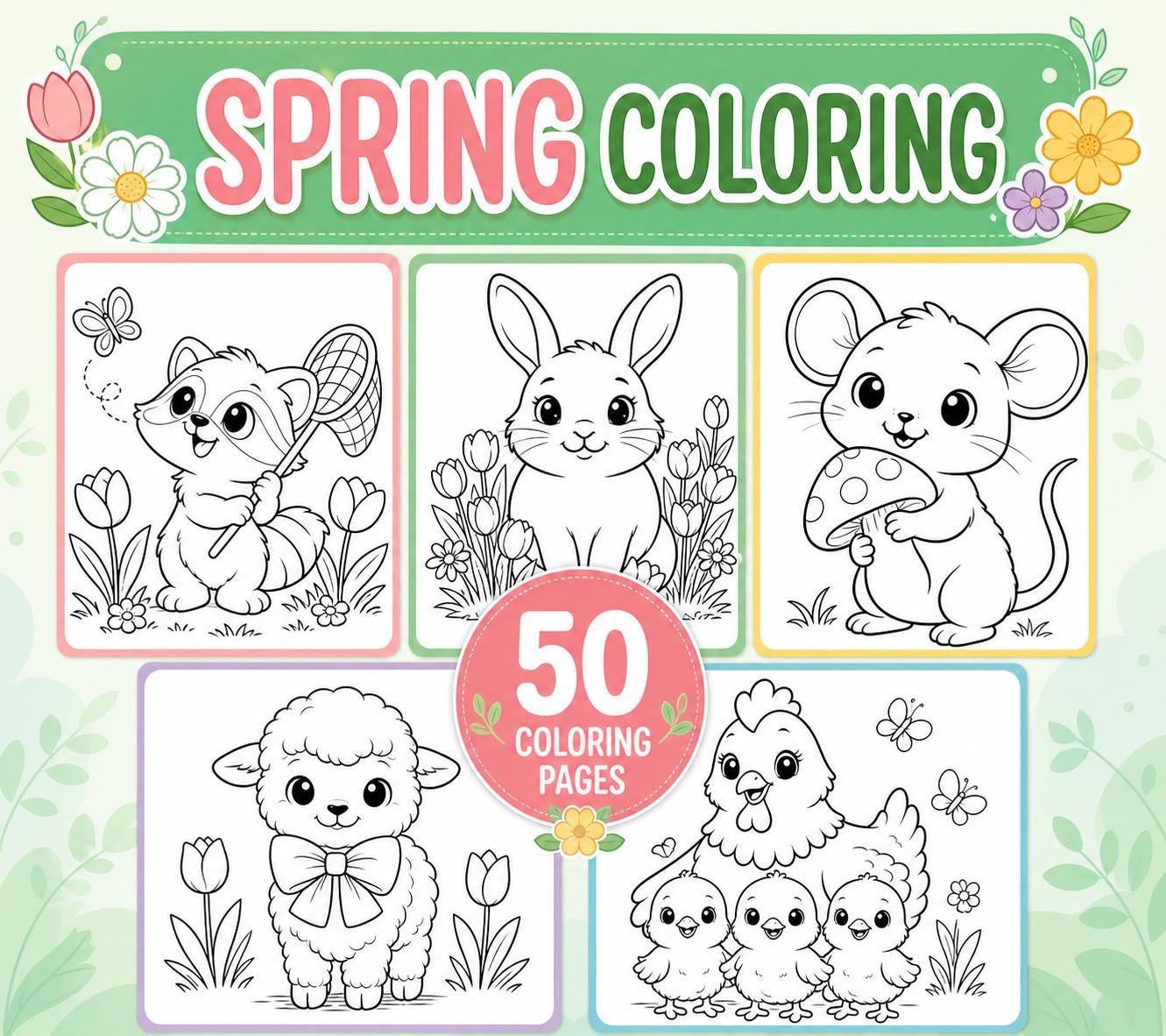 Spring Coloring Pages for Kids, Printable Spring Coloring Book, Spring ...