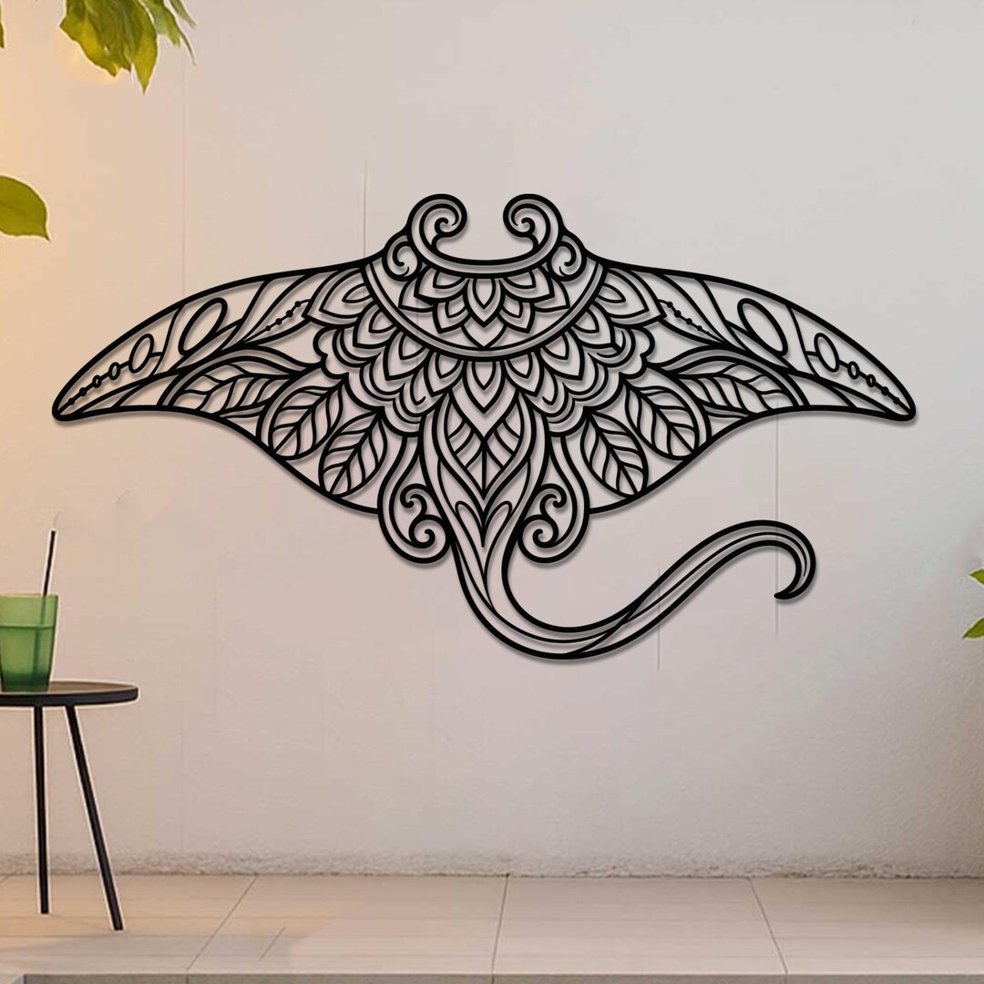 Manta Ray Metal Wall Art, Mandala Stingray Metal Sign, Coastal Wall ...