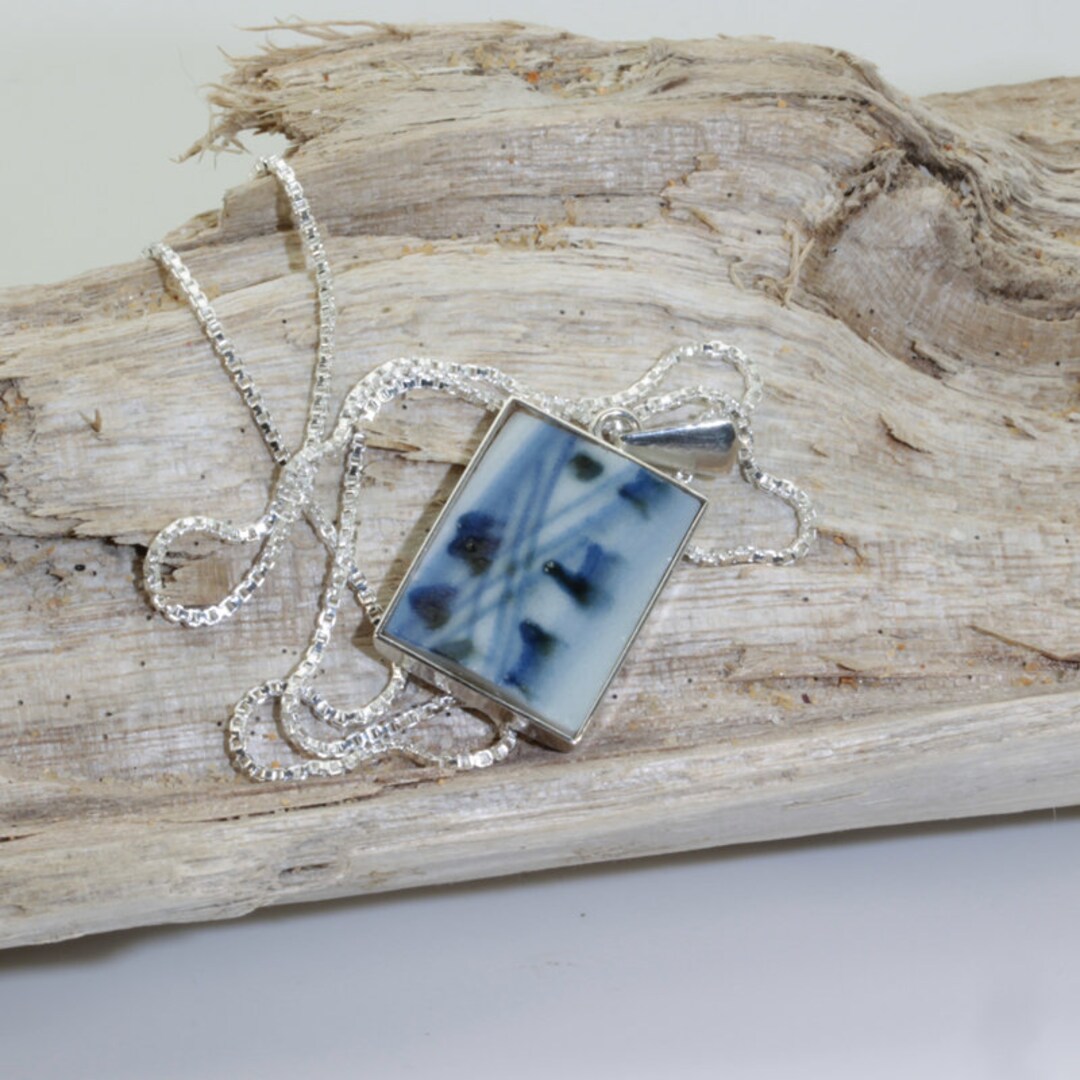 Ming Dynasty Porcelain Shard Pendant in Sterling Silver, 21mm X 15mm X ...