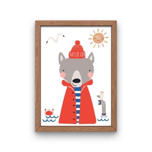 Little Salty Sea Wolf Digital Art Print, A4 Wall Art, Nautical Coastal ...