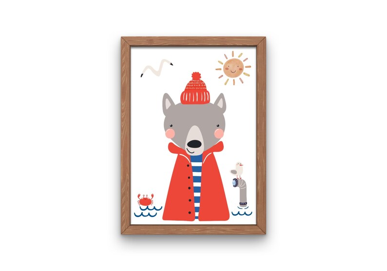 Little Salty Sea Wolf Digital Art Print, A4 Wall Art, Nautical Coastal ...