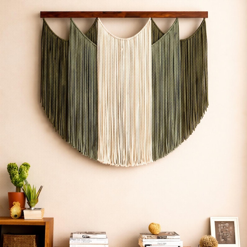 Sage Green Boho Macrame Wall Hanging | Modern Woven Fiber Art Accent - Etsy