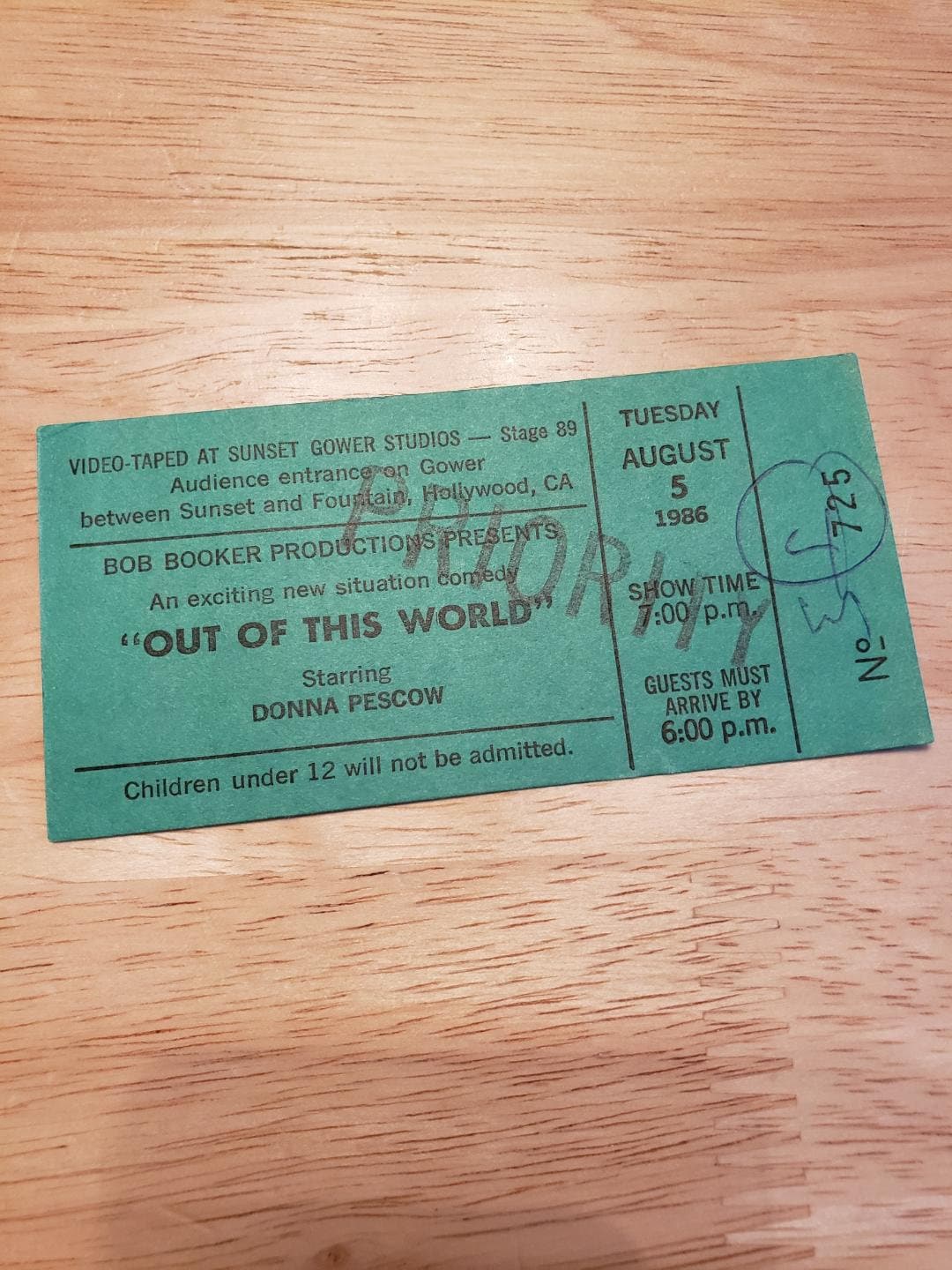 1986 Out of This World PILOT EPISODE TAPING - Tv Show Ticket - Rare ...