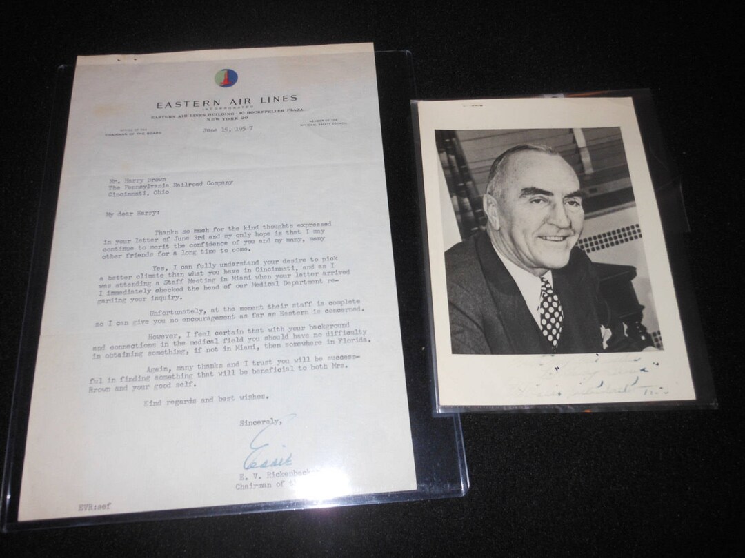Signed Captain Eddie Rickenbacker Photo Letter World War I Military ...