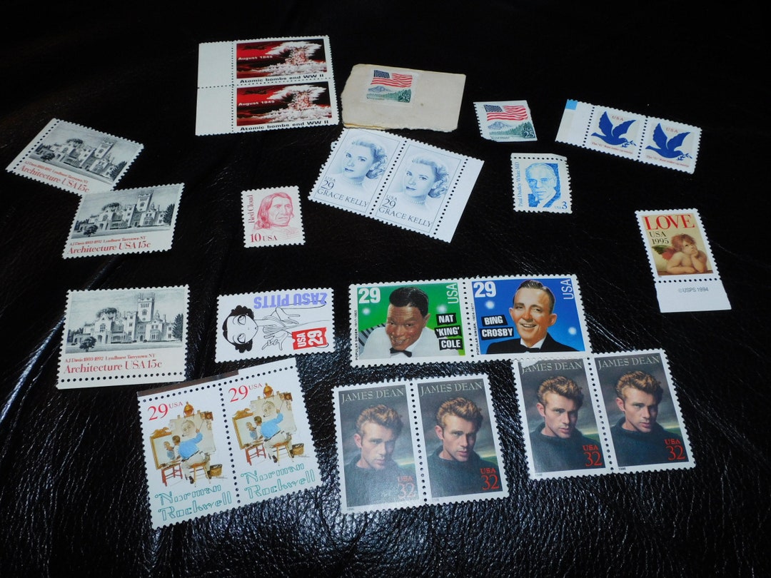 20+ Stamps - James Dean , Grace Kelly, Bing Crosby, Nat King Cole, More ...