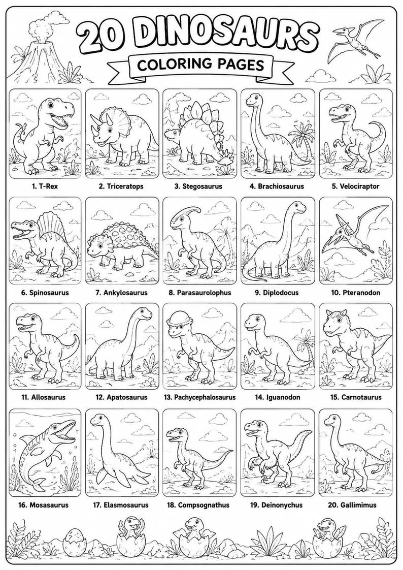 Dinosaur Coloring Pages Printable, Kids Coloring Book PDF, Preschool ...