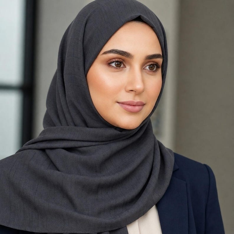 Lin Crepe Hijab Scarf: Matte Black (embroidery Stitch) - Etsy