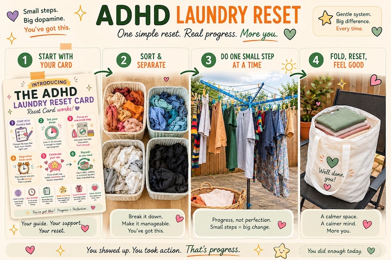 ADHD, Laundry Reset, Cleaning Checklist, Printable, Digital Download ...