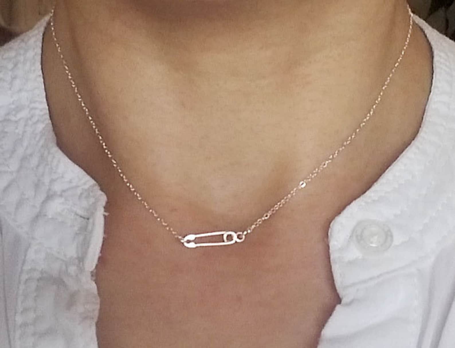 Sterling Silver Safety Pin Necklace Layering Layered - Etsy