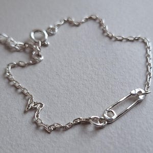 Sterling Silver Safety Pin Bracelet. Safety Pin Bracelet. Hammered ...