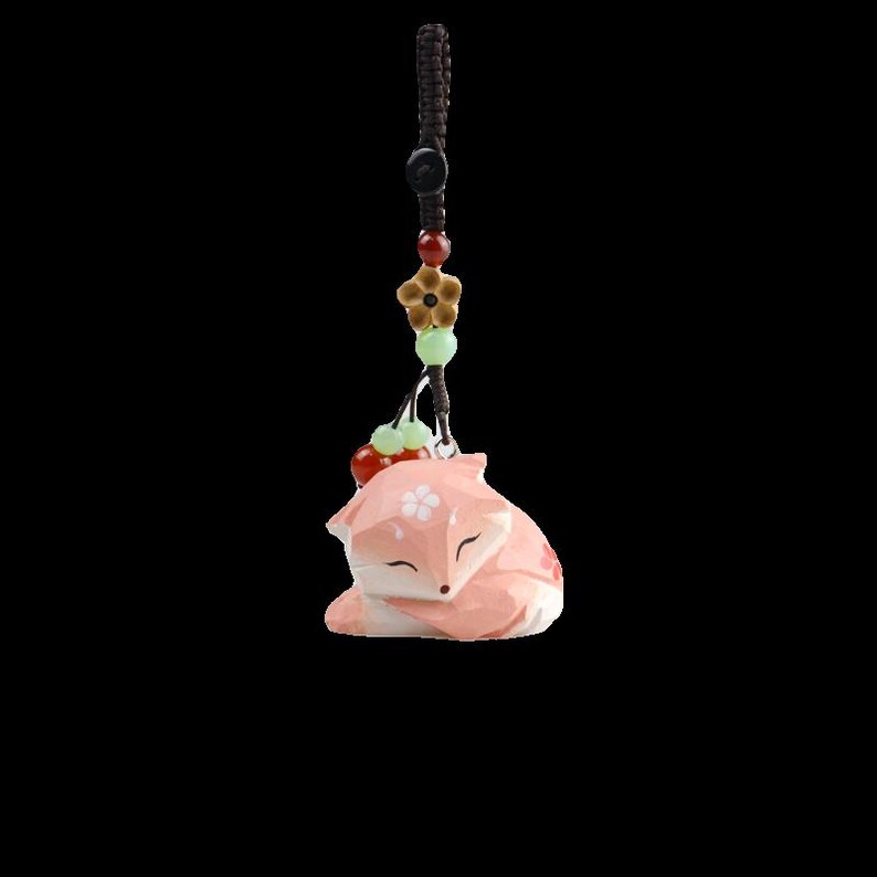 Hand-carved Wooden Sleeping Fox Charm Keychain: Woodland Kawaii Animal ...