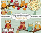 Items similar to Autumn Owls Digital Clip Art Card Making, Crafts Fall ...