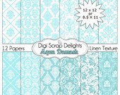 Items similar to Damask Digital Papers in Aqua for Photo Backdrops ...