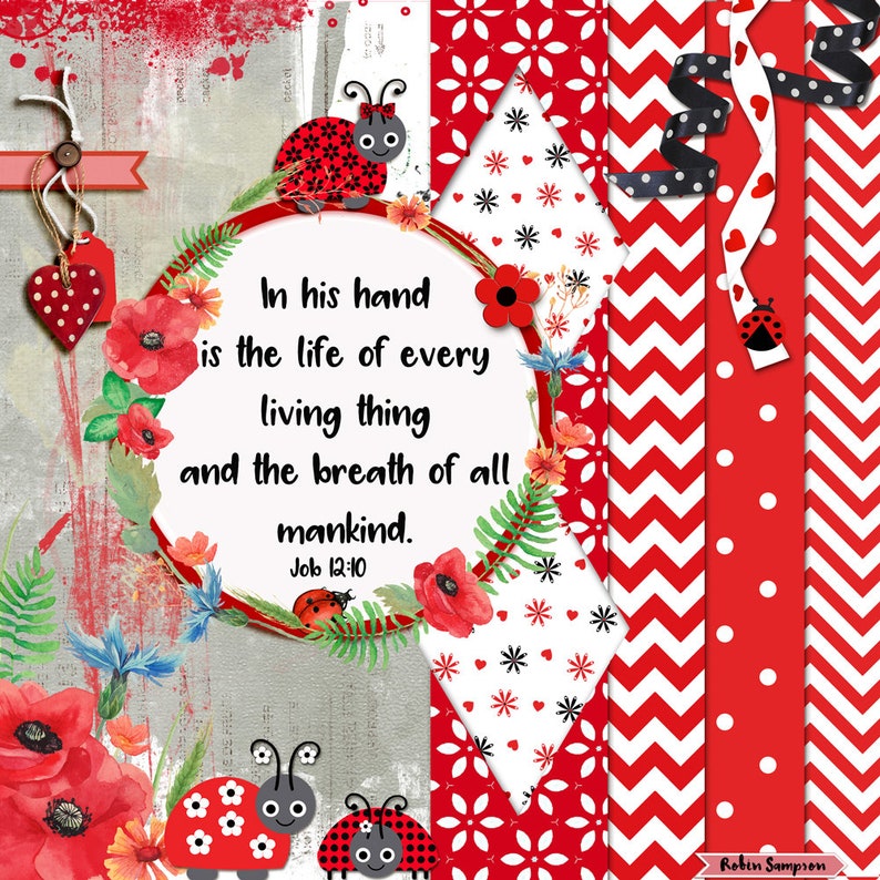Sale Ladybug Red And Black Digital Scrapbooking Kit Bettina Etsy