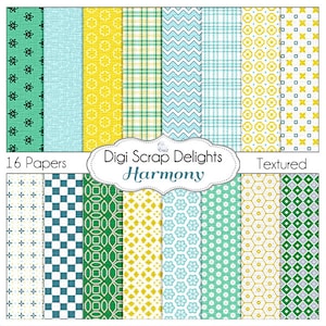 SALE 1.75 Harmony Green Blue Gold Scrapbook Paper for Digital ...