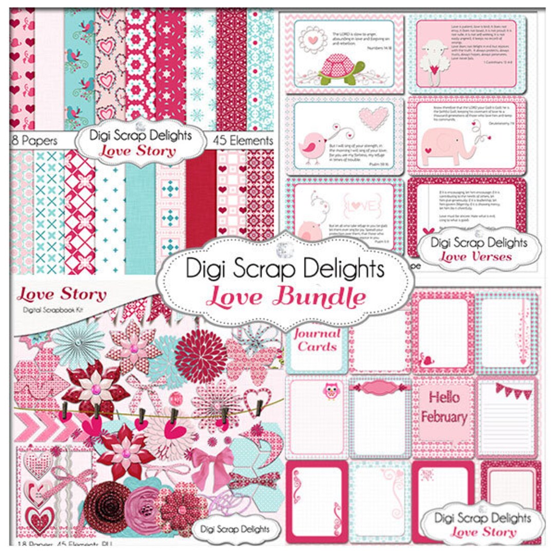 Valentine Clip Art, Love Bundle Scrapbook Kit and Project Life Pocket ...