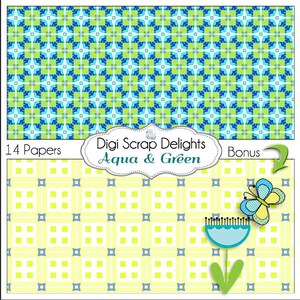 Aqua Green Digital Papers for Digital Scrapbooking, Card Making, Crafts ...