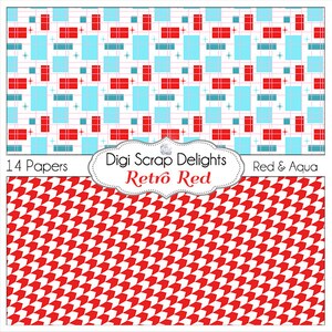 SALE 1.75 SALE 1.75 Retro Red, Aqua, Turquoise Digital Papers ...