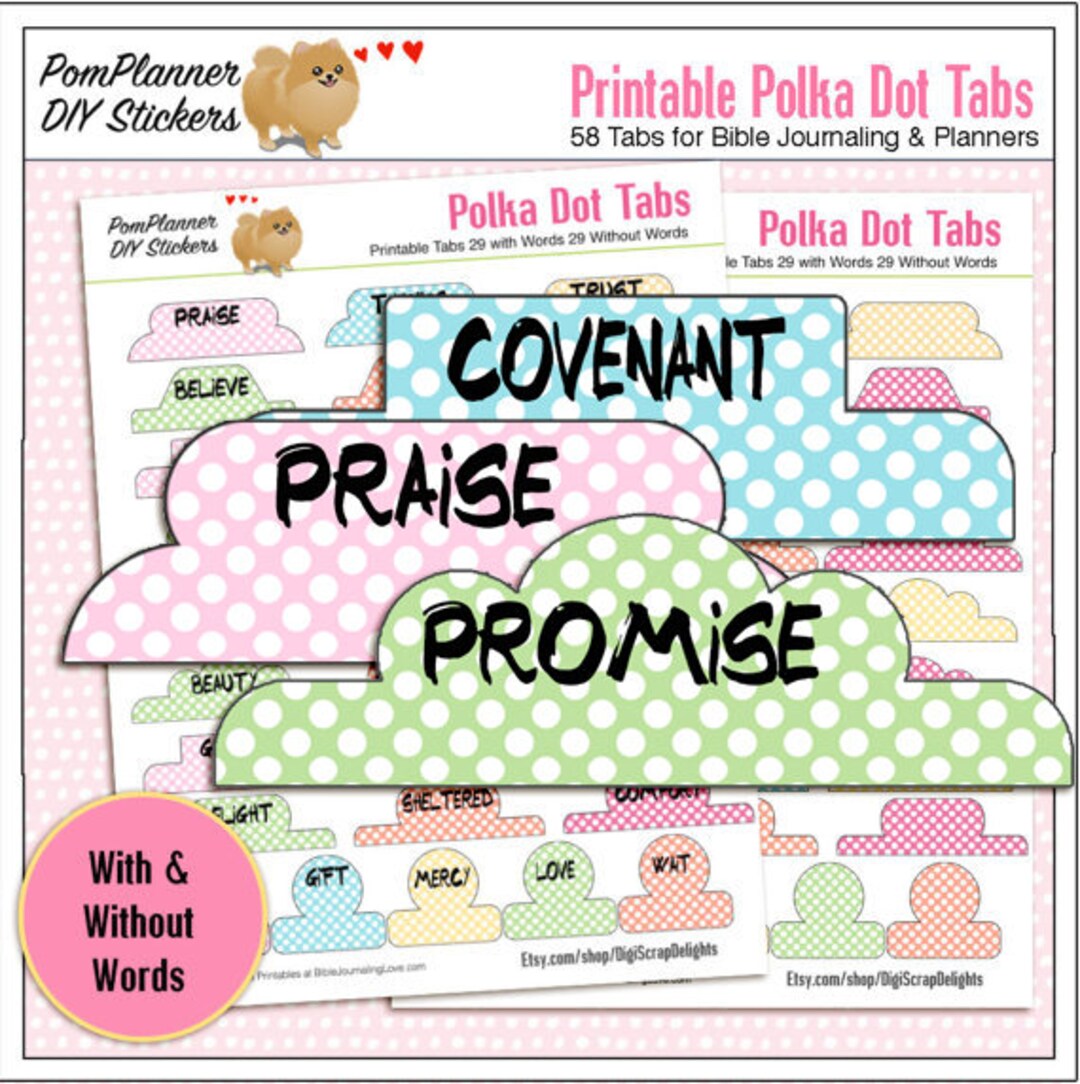 58 Printable Polkadot Tabs for Bible Journalling or Planners: 29 Blank ...