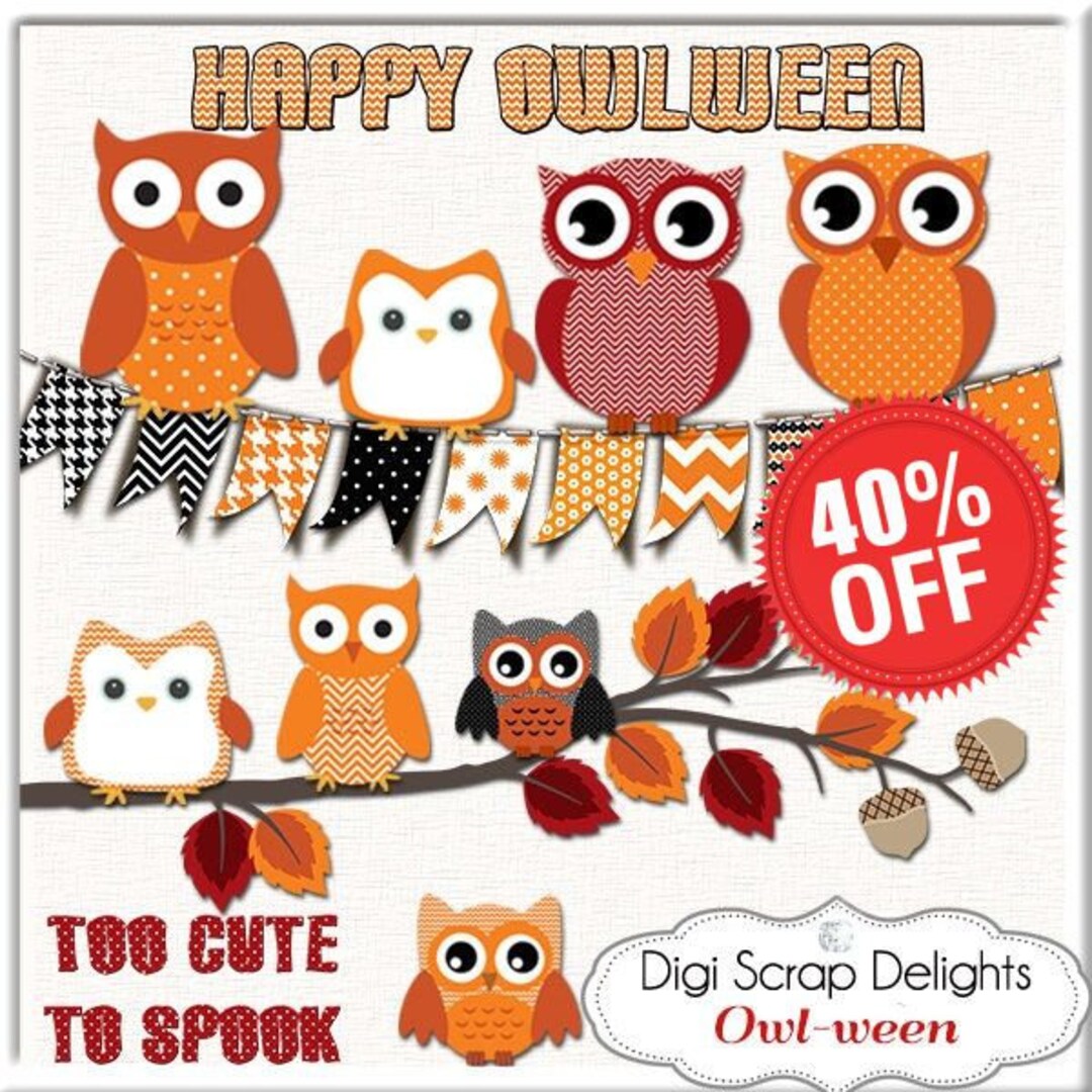 Halloween Owls Clip Art Black Orange Houndstooth Chevron - Etsy
