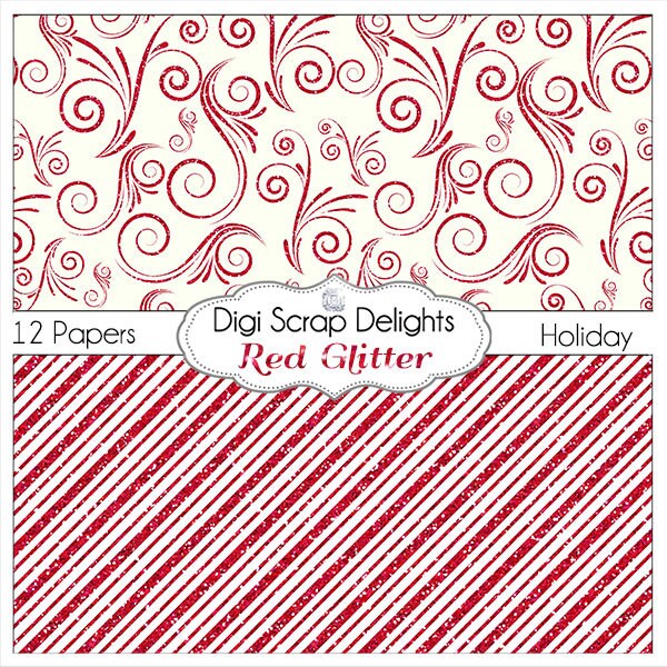 Red Glitter Digital Scrapbook Papers Instant Download for | Etsy