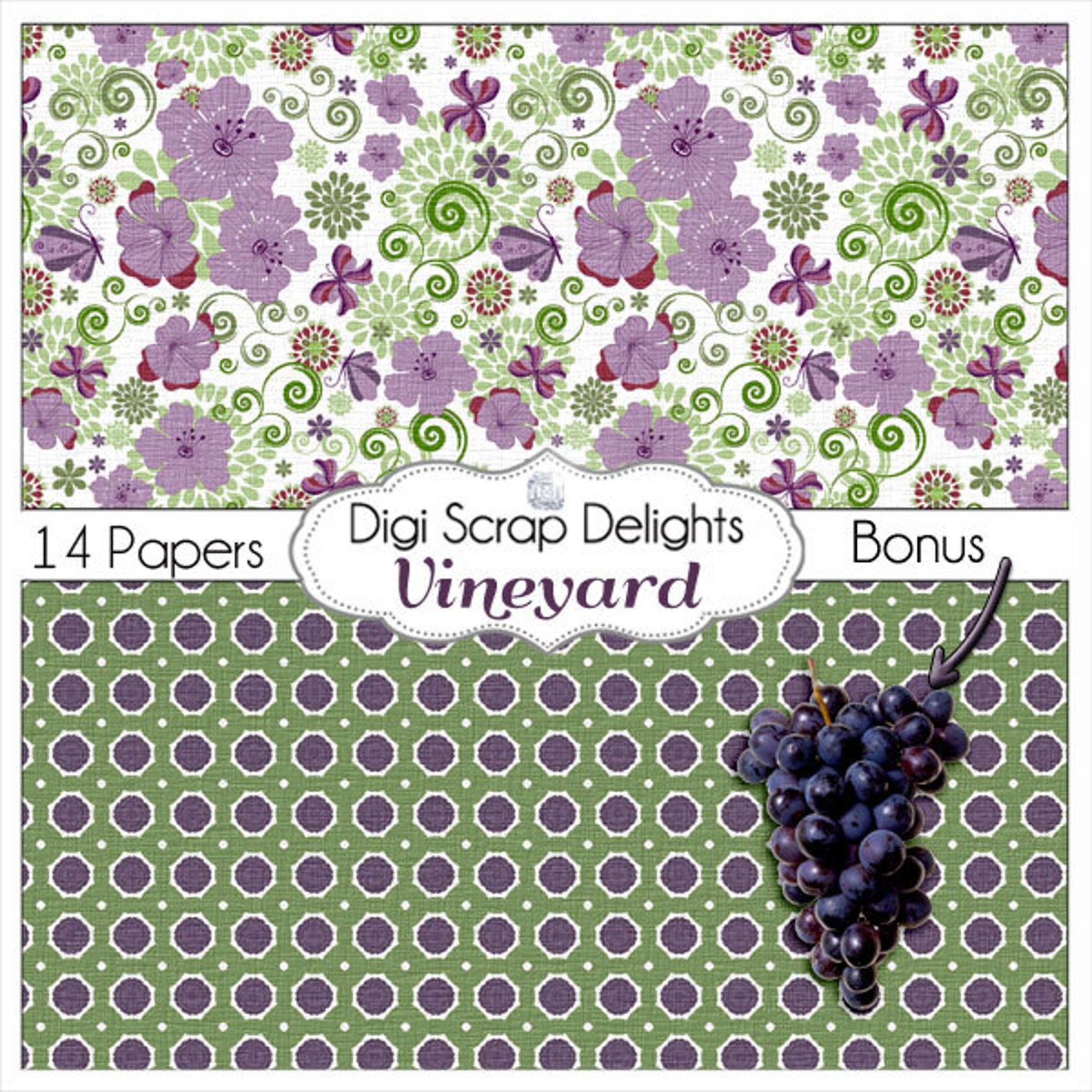 SALE 1.75 Grape Vineyard Digital Papers in Purples Green and | Etsy