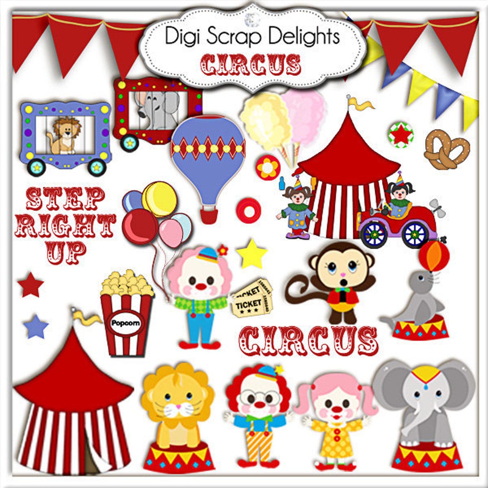 Circus Clip Art Circus Animals Scrapbook Kit Clowns | Etsy