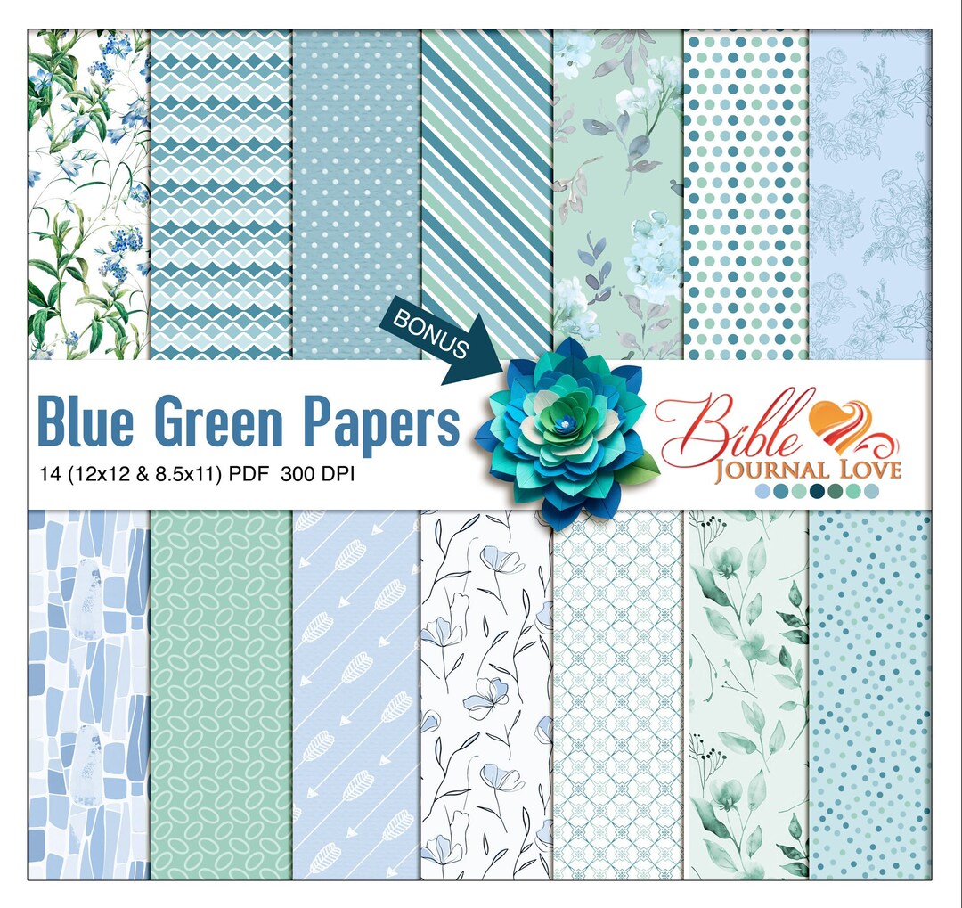 Blue Green Papers With Bonus Paper Flower: BOTH Digital 12x12 and ...