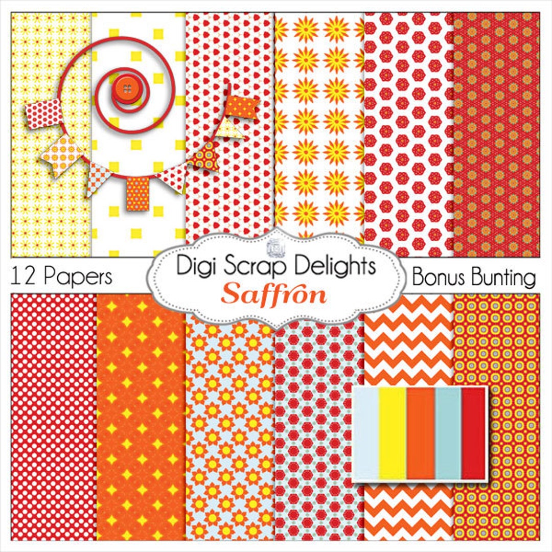 SALE 1.75 Saffron Scrapbook Paper Yellow, Red, & Orange for Digital ...